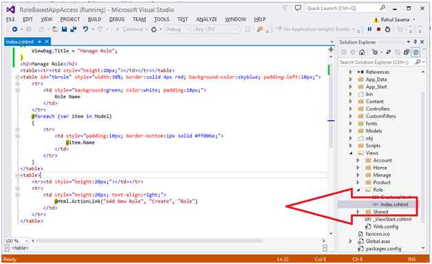 Role Based Access Of An MVC Application