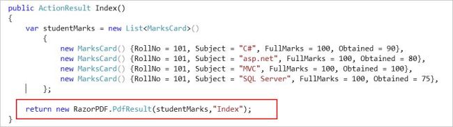 Create PDF Using RazorPDF in ASP.Net MVC