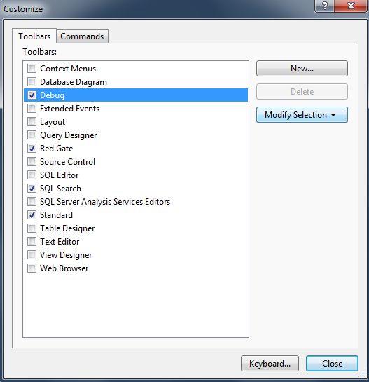 Customize Menu and Toolbar in SQL Server 2012