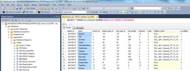 Retrieving Column Names Of A Table In Sql Server 2012