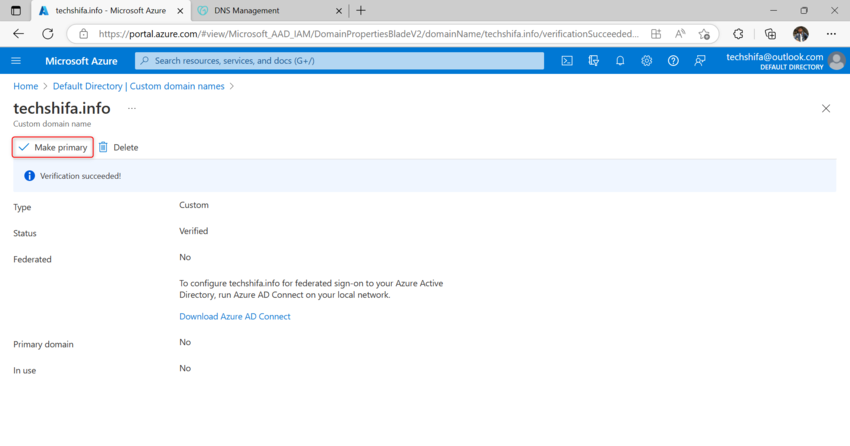 Add And Verify Your Custom Domain In Azure Active Directory