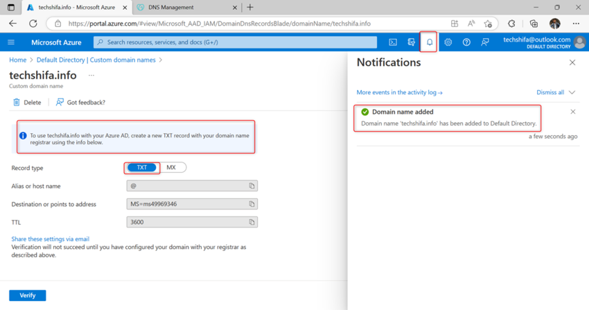 Add And Verify Your Custom Domain In Azure Active Directory 3699