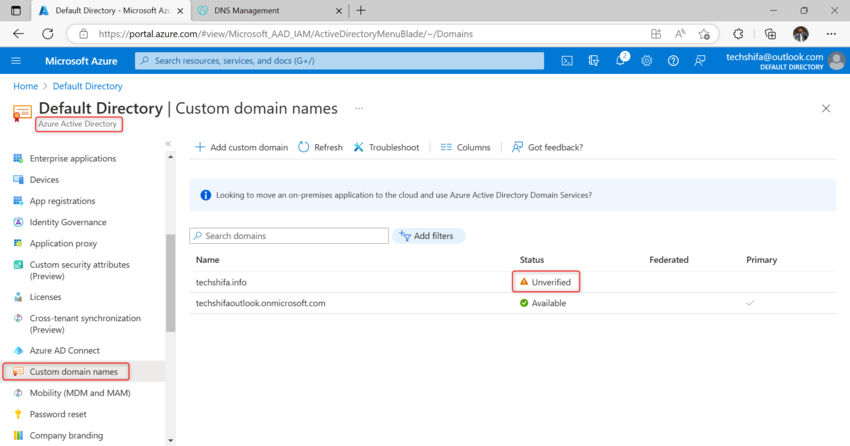 Add And Verify Your Custom Domain In Azure Active Directory Add And Verify Your Custom Domain In Azure Active Directory