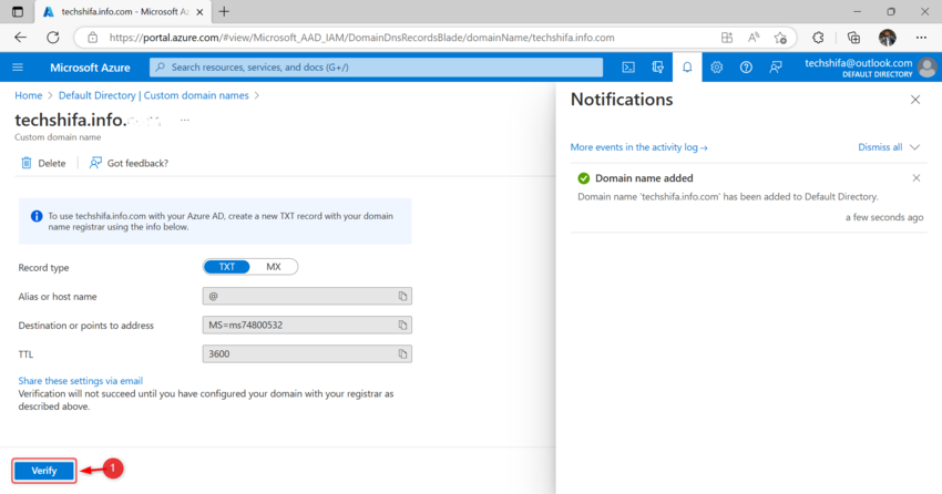 Add And Verify Your Custom Domain In Azure Active Directory