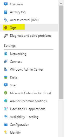 Adding Tags for Azure VM