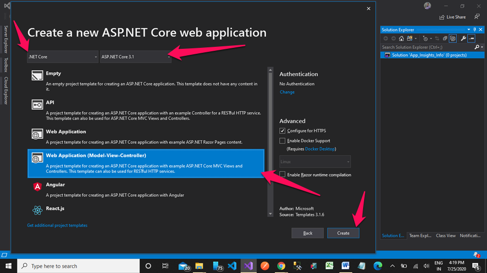 Application Insights In Mvc Core And Web Api Core