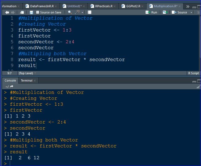 Arithmetic Operation On Vector In R Multiplication Of Vectors In R