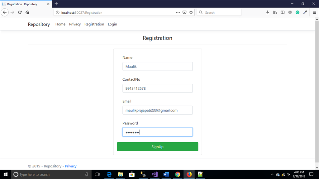 ASP .NET Core Repository