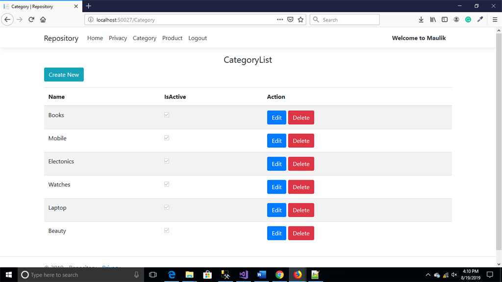 ASP .NET Core Repository