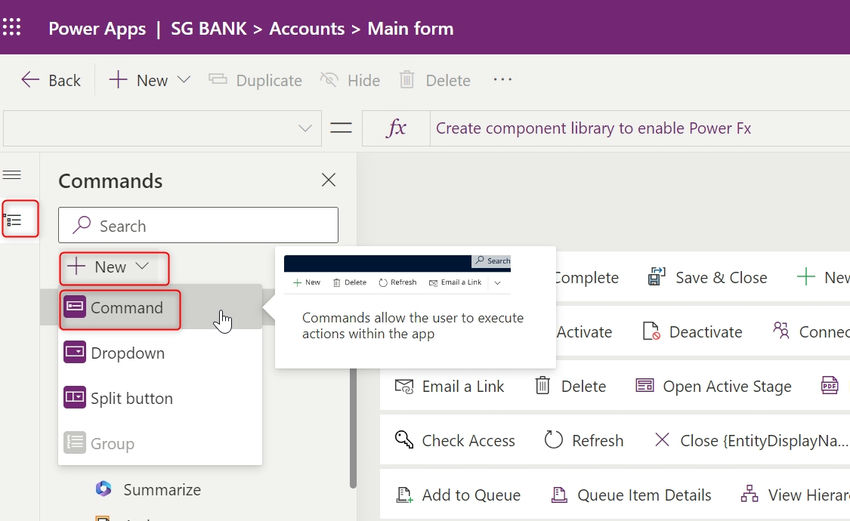 Working with Modern Command Bar Designer in PowerApps