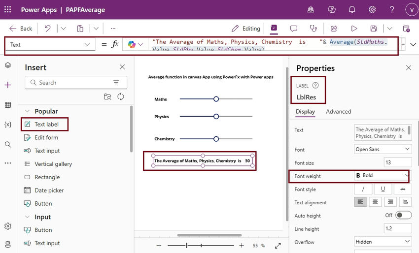 Average Function in Canvas App using PowerFx with Power Apps