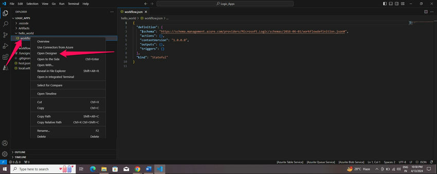 Azure Logic App Standard Development in Visual Studio Code