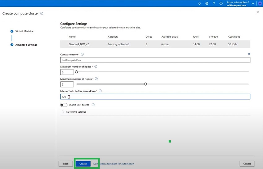 Azure Machine Learning - Create ML Workspace And Compute Cluster