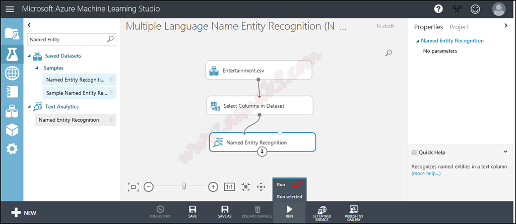 Azure Machine Learning Studio - Multiple Language Named Entity Recognition (NER) Text Analysis