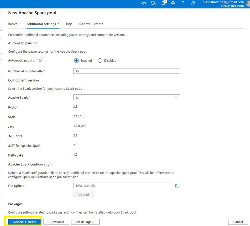 Azure Synapse Analytics - Create Apache Spark Pool