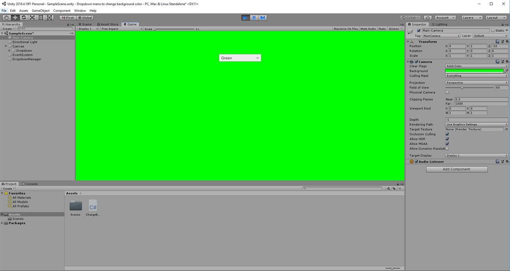 C# Using Dropdown Menu To Change Background Color With Switch Statement