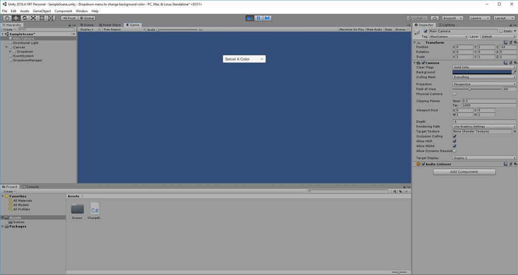 C# Using Dropdown Menu To Change Background Color With Switch Statement