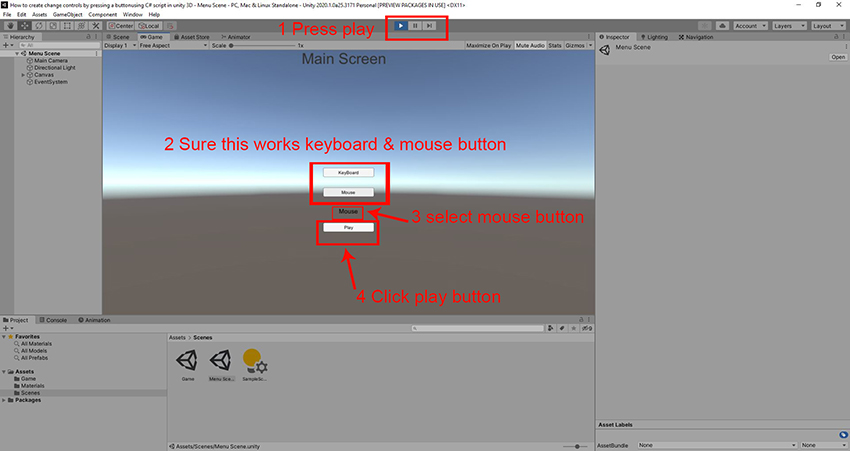 Change Control By Pressing A Button Using C# Script In Unity