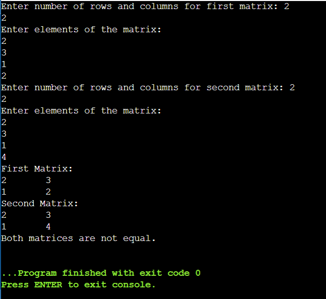 Checking Two Matrices Are Equal In Java Or Not