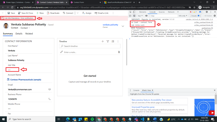 Clear Form Notifications With Webresource In Dynamics CRM
