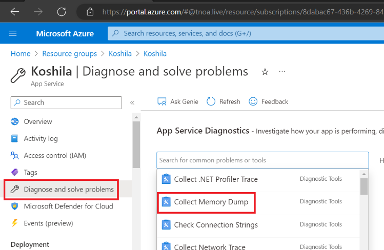 Collecting A Memory Dump From Azure App Services