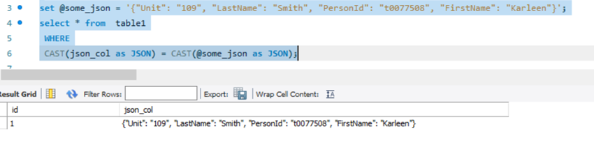 Compare JSON In MySql