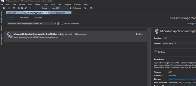 Configure Application Insight For Net Core 20