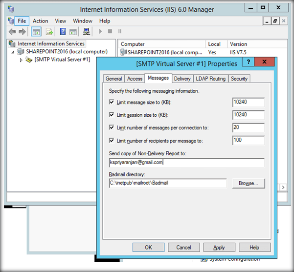 Configure Outgoing Email Functionality In SharePoint Server 2016