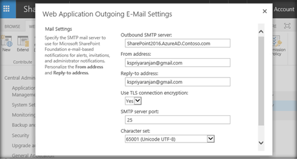 Configure Outgoing Email Functionality In SharePoint Server 2016