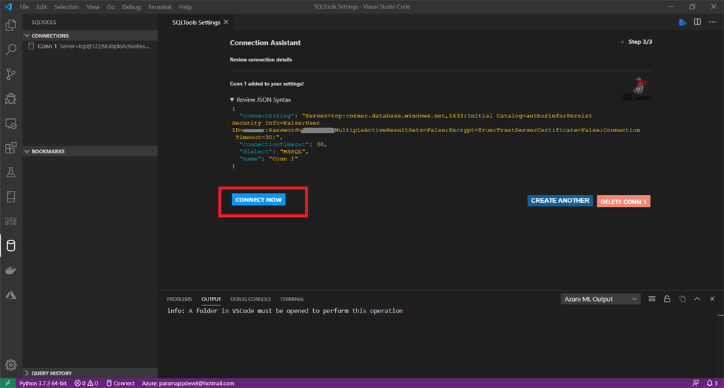 Connecting an Azure SQL Database with Visual Studio Code Connecting an Azure SQL Database with Visual Studio Code
