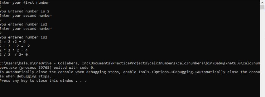 Console Application Add Mul Div Sub 9307