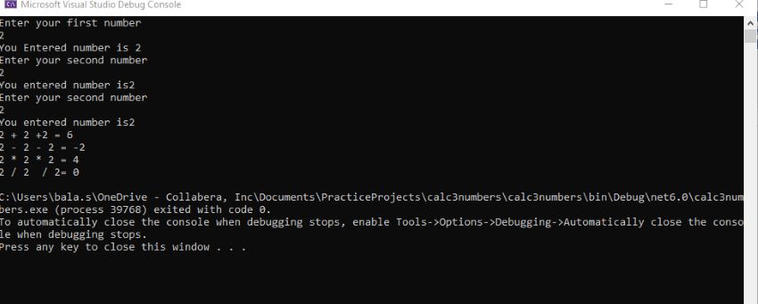 Console Application Add Mul Div Sub
