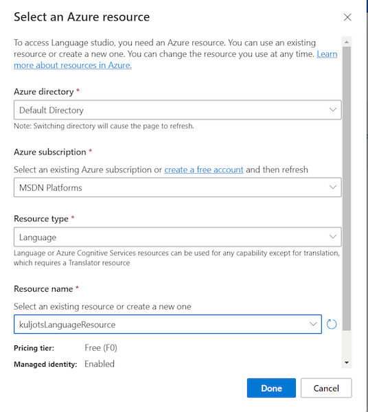 Conversational Understanding Model with MS Azure