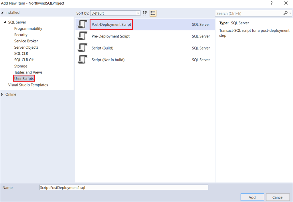 Create A Database Project From Existing SQL Database