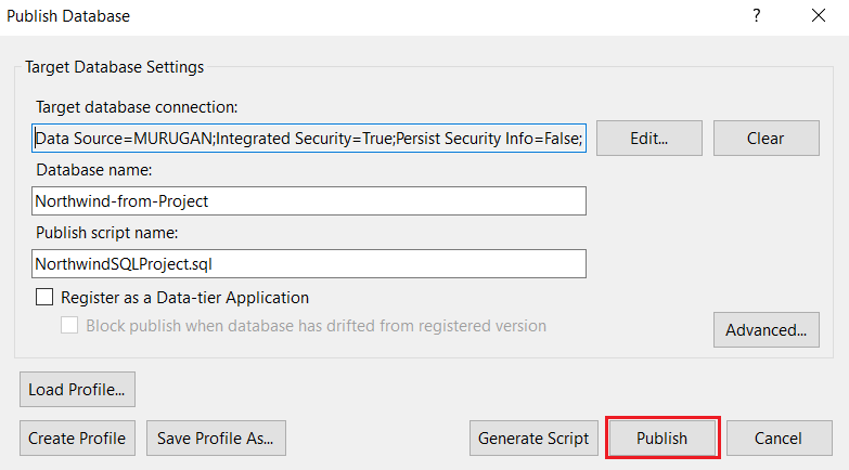 Create A Database Project From Existing SQL Database