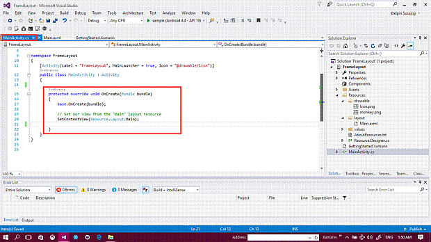 Create A Frame Layout In Xamarin Android App Using Visual Studio 2015