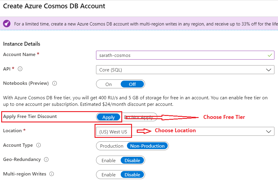Create A Free Cosmos DB SQL API Account With Multi Write Regions