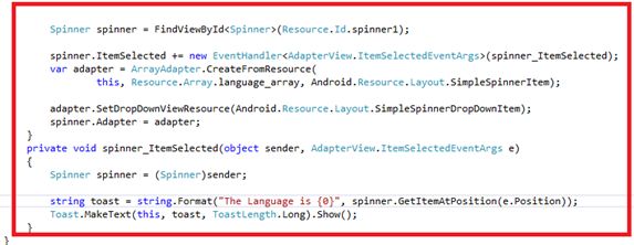 Create A Spinner In Xamarin Android Application Using Visual Studio 2015 Update 3