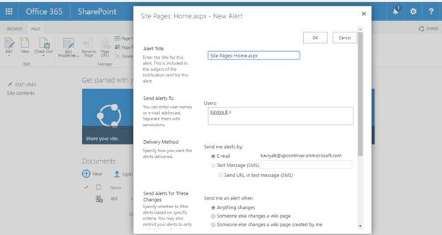 Create An Alert And Manage An Alert For Page In SharePoint Online