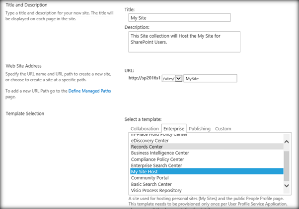Create And Configure My Site For SharePoint Server 2016