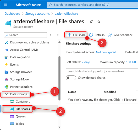 Create Azure File Share Using Azure Portal Create Azure File Share Using Azure Portal