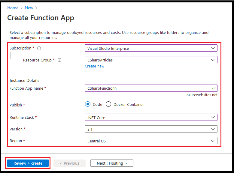 Create Azure Function Cosmos Trigger In Azure Portal