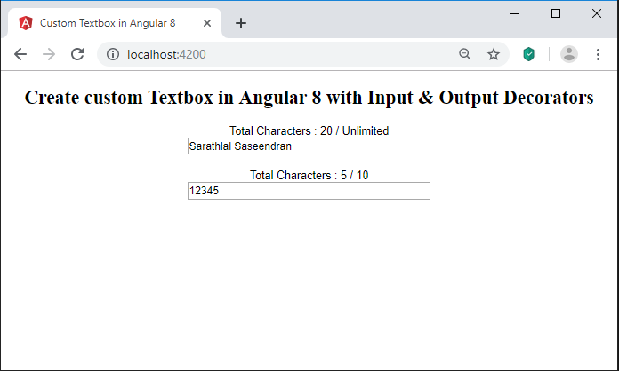 Create Custom Textbox In Angular 8 Using Input And Output Decorators