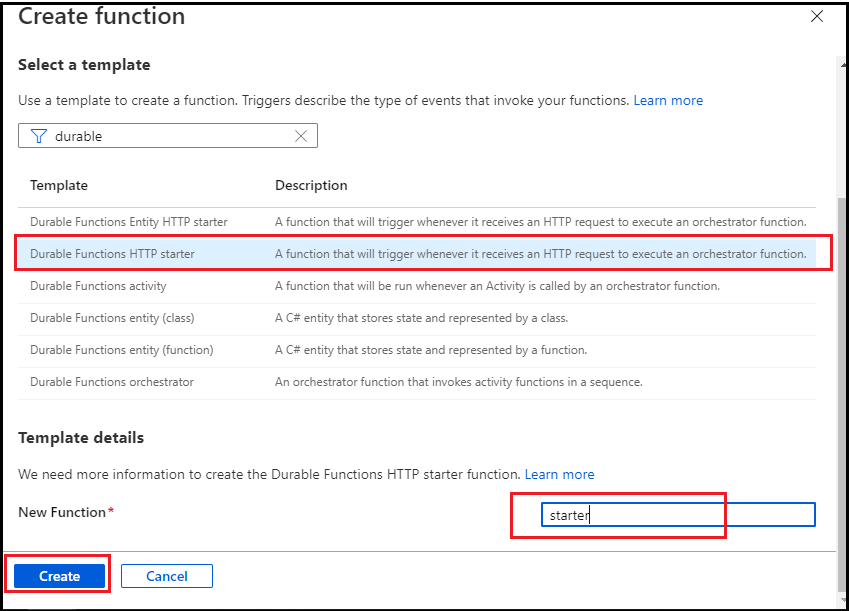 Create Durable Function In Azure Portal