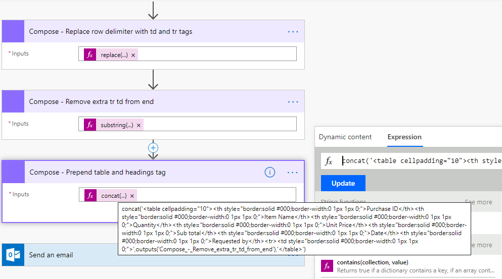 Create HTML Table From Delimited String In Microsoft FLOW