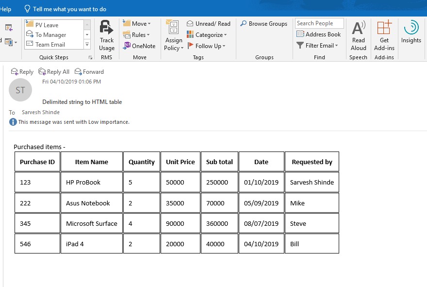 Create HTML Table From Delimited String In Microsoft FLOW