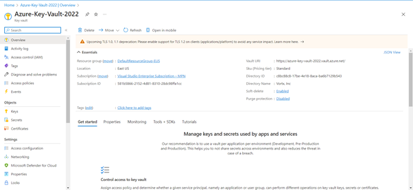 Create Microsoft Azure Key Vault Service Instance Using Azure Cloud Portal