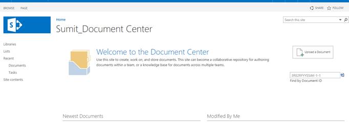 Create New Document Center Site Collection