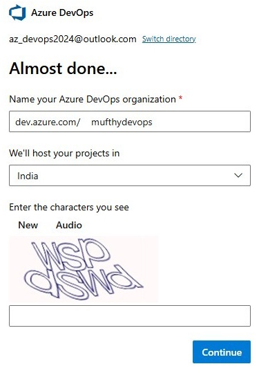 Create New Organization and Project in Azure Devops Tenant