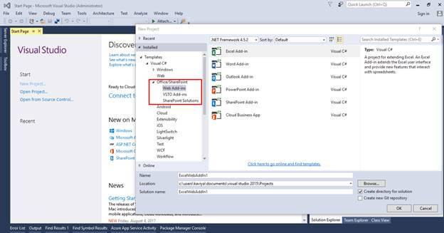 Create Office Web Add-In Project Using Visual Studio